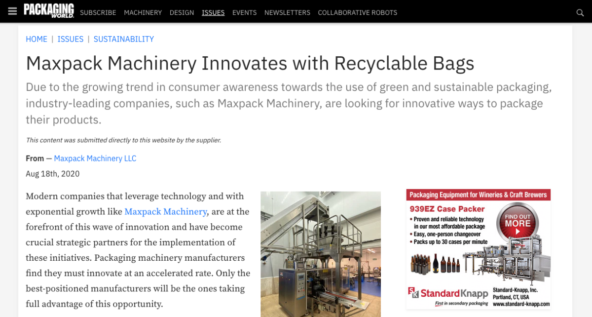 Maxpack Machinery Innovates with Recyclable Bags - Packaging World